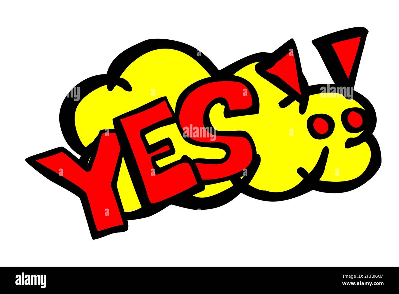 Hand Draw Sketch Yes with Exclamation sign, Red and Yellow Isolated on ...