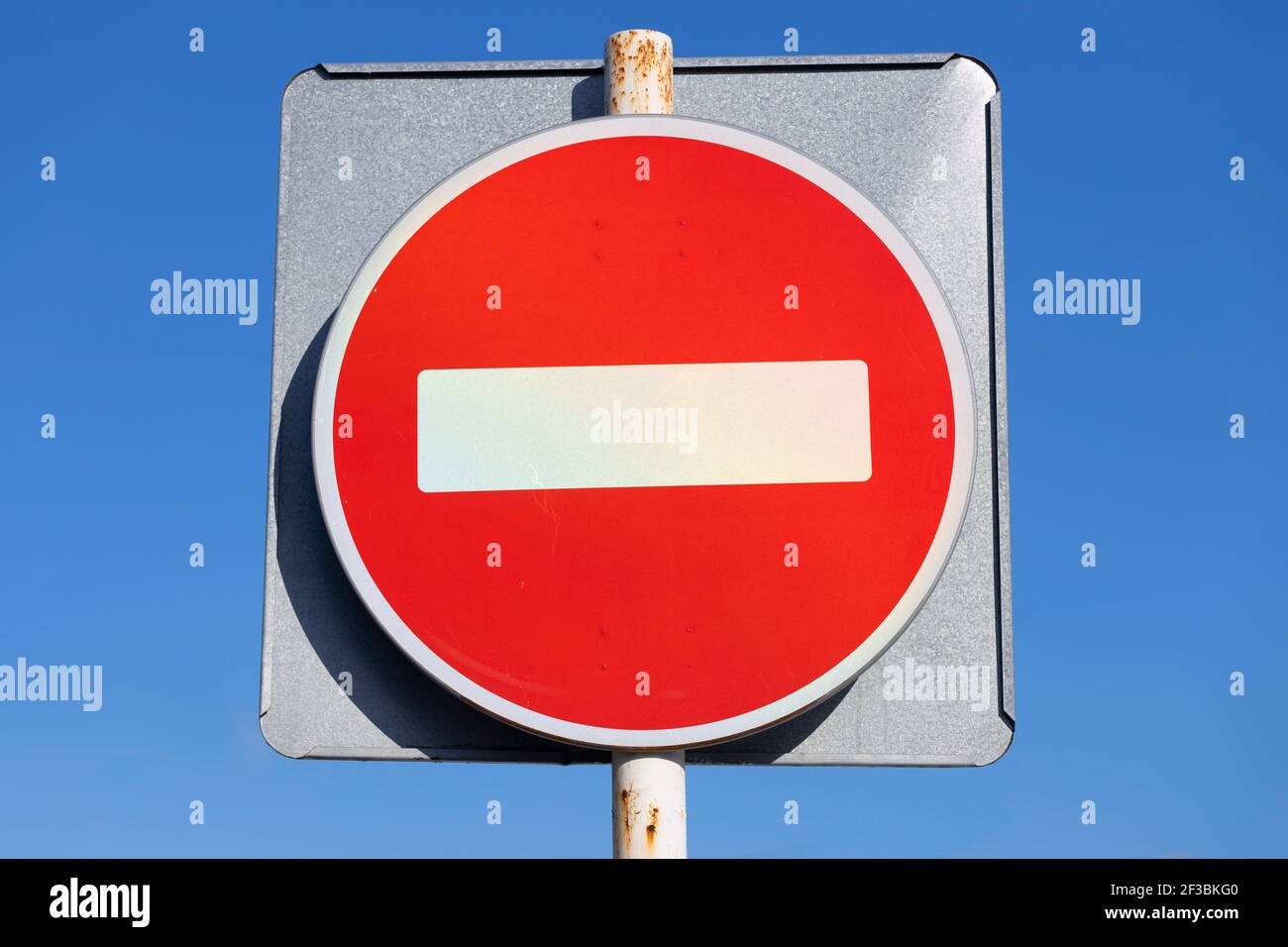 road sign prohibiting traffic. red circle with white brick. High ...