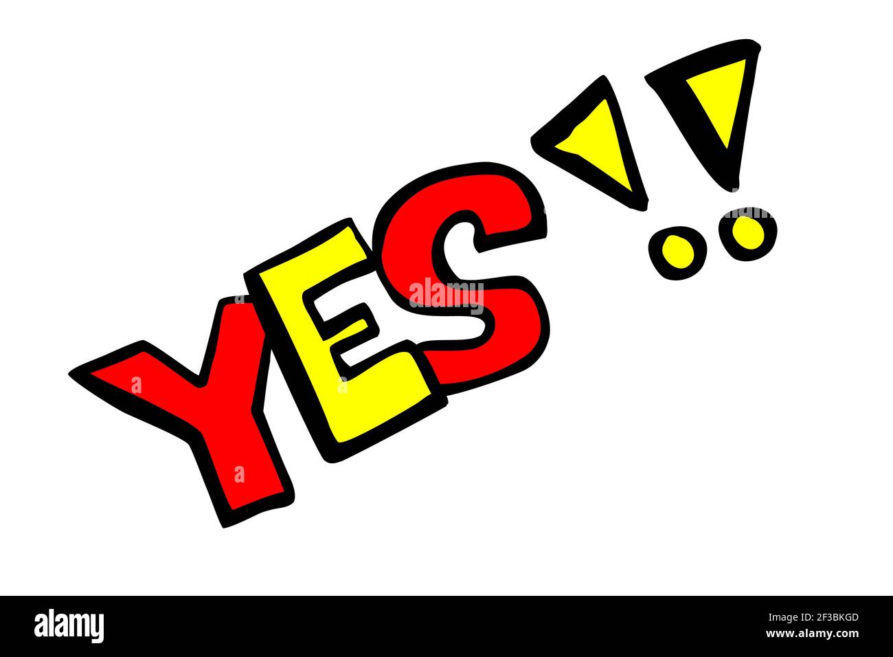 Hand Draw Sketch Yes with Exclamation sign, Red and Yellow Isolated on ...