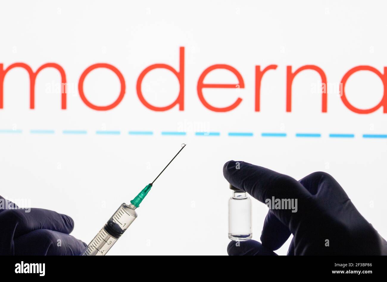 CLUJ-NAPOCA -ROMANIA - MARCH 9 2021: Moderna vaccine Covid-19 concept ...