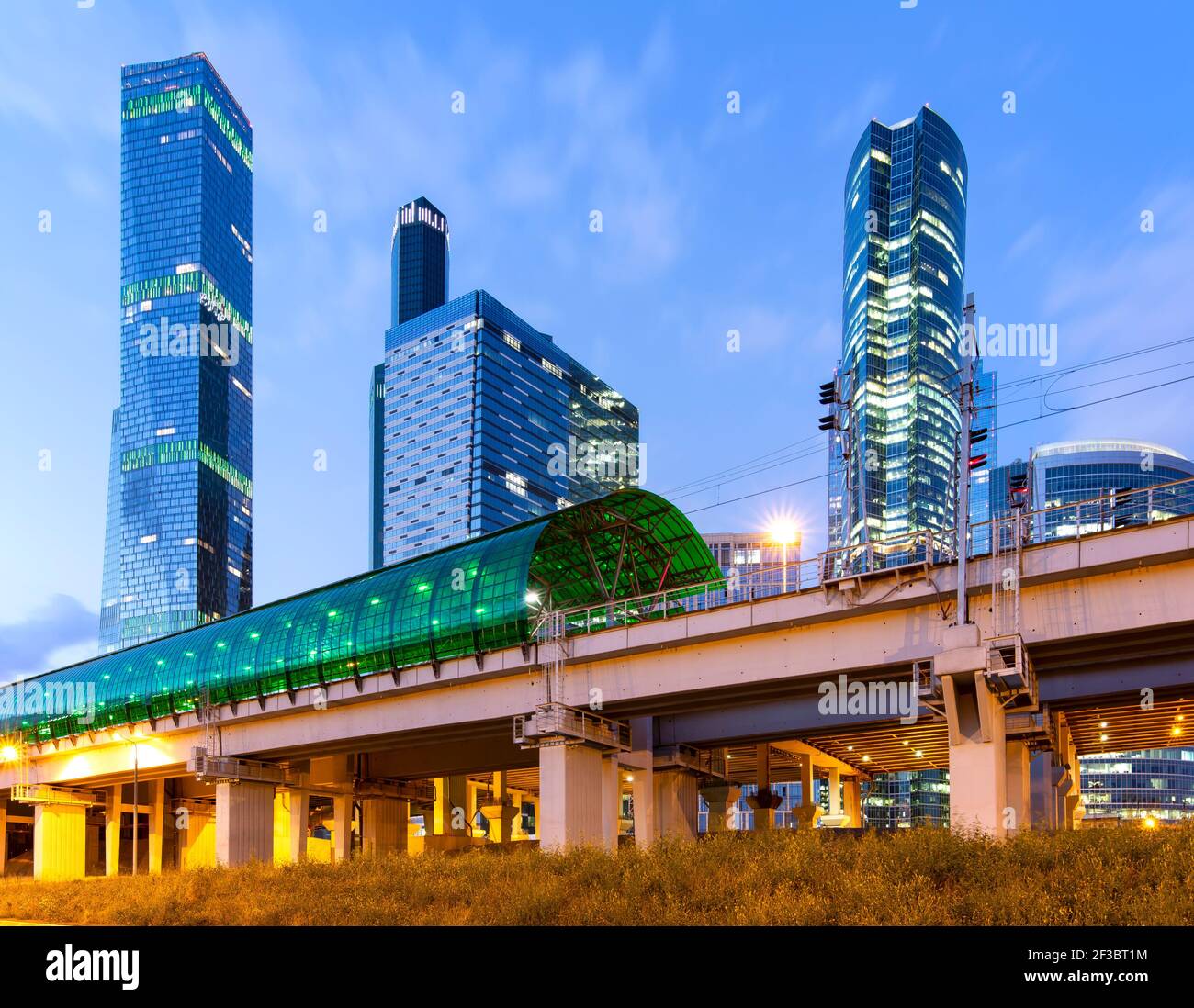 Moscow Central Circle (Little Ring, MCC,or MK MZD) and skyscrapers of ...