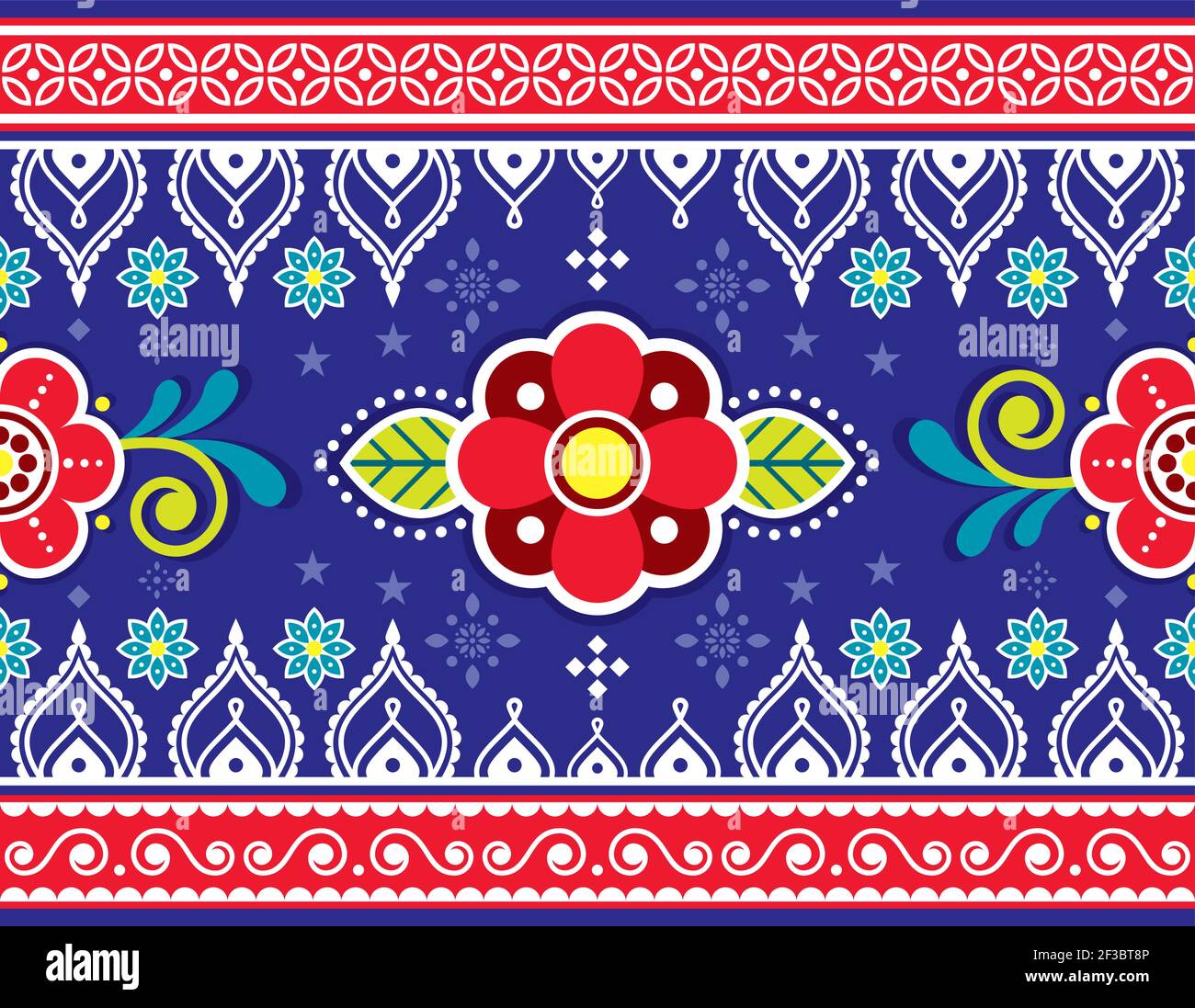 Indian and Pakistani truck art vector seamless pattern design with ...