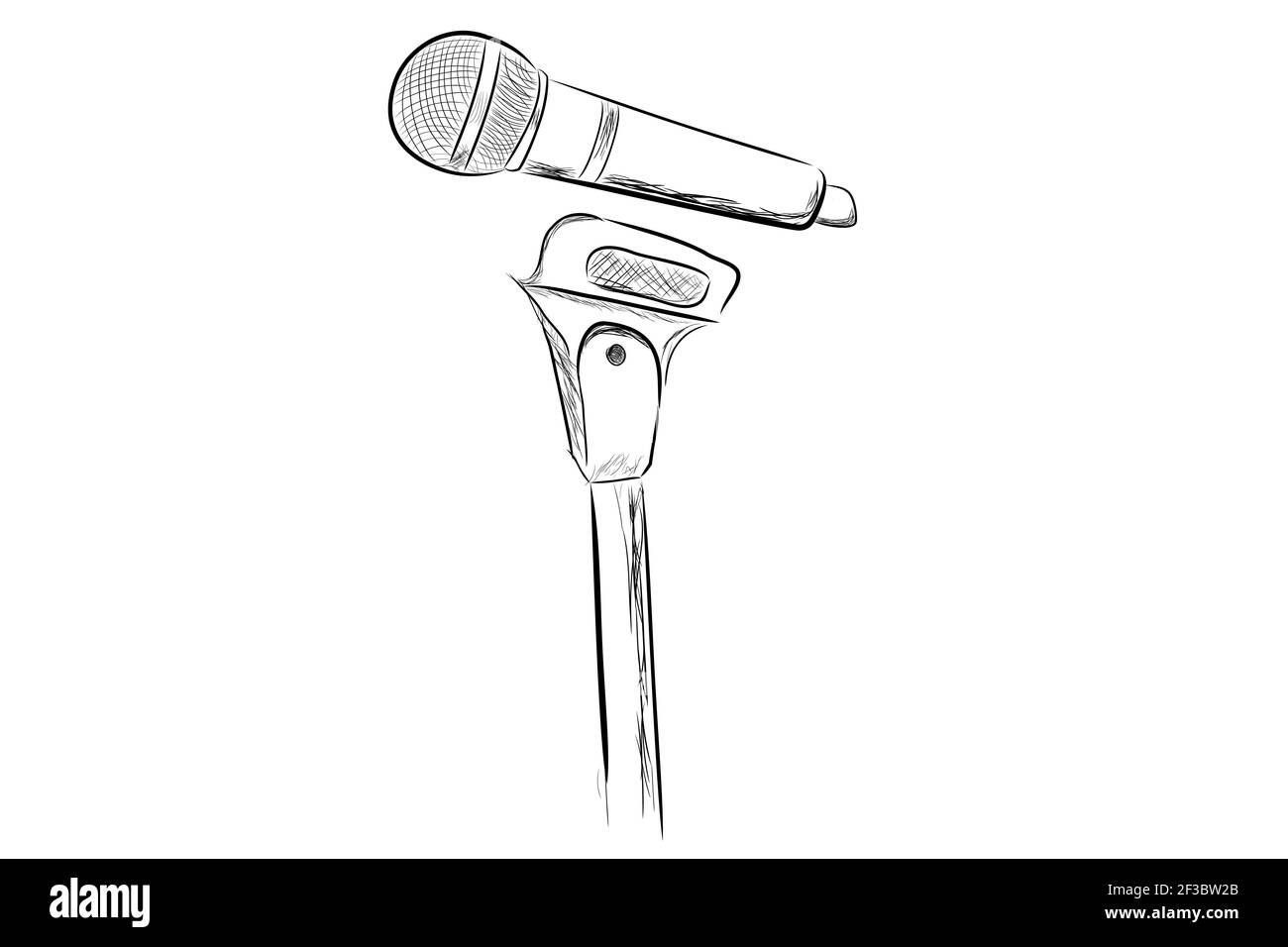 Simple, hand draw sketch wireless microphone at stand, Isolated on ...