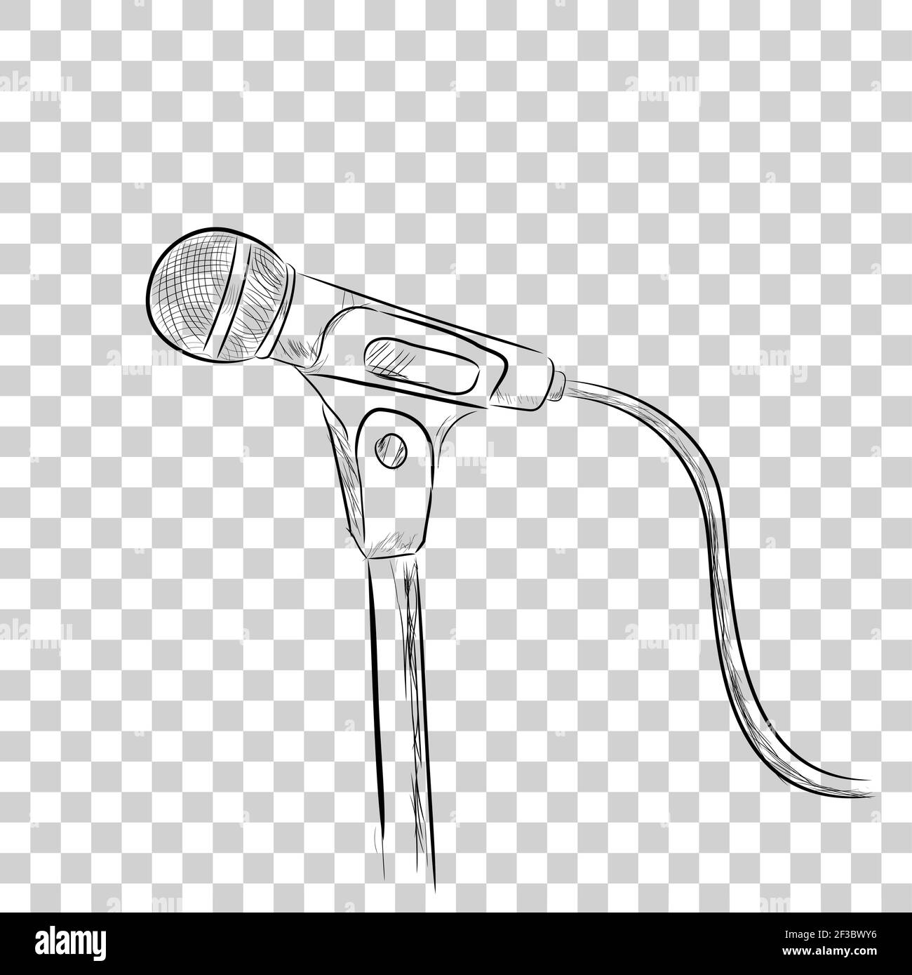 Simple, hand draw sketch wired microphone, at transparent effect ...