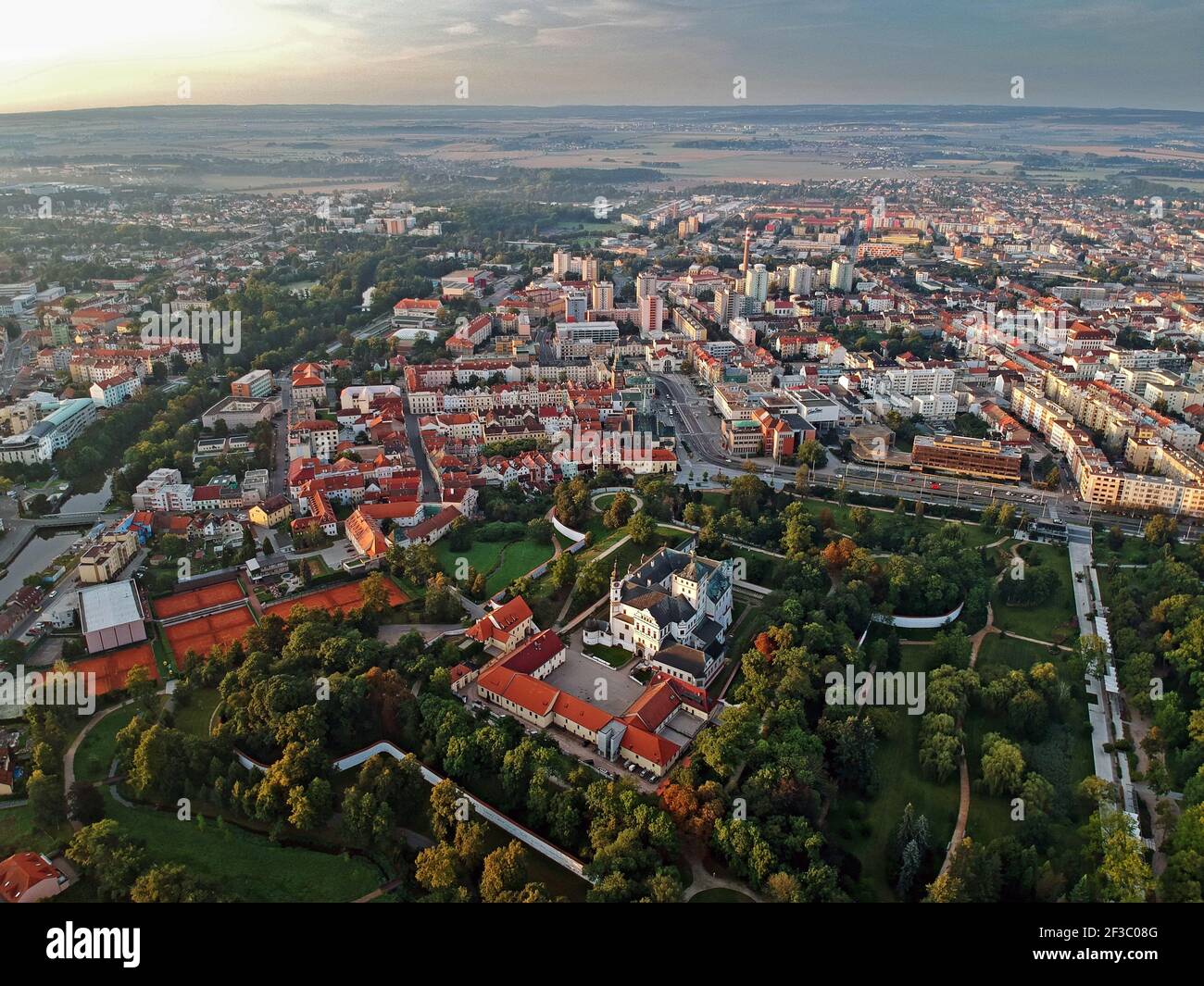 Chateau Pardubice in the summer morning with the morning centre of ...