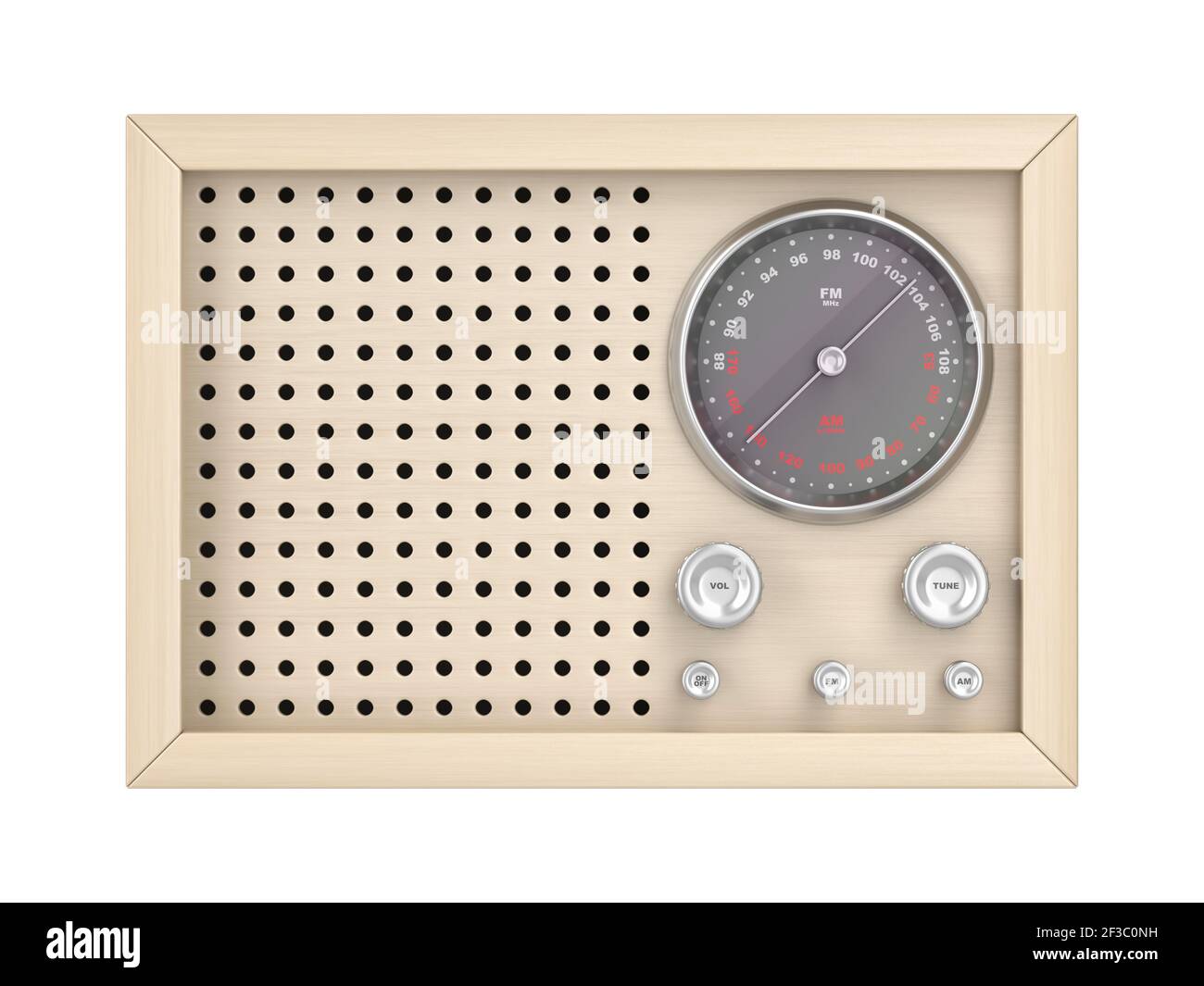 Front view of wooden analog radio in retro style, isolated on white ...