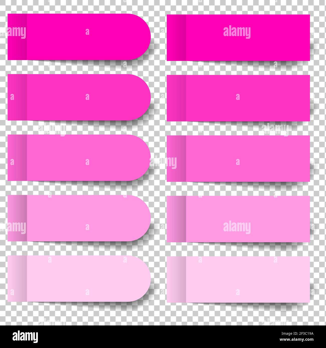 Set of pink pieces of stickers and rounded bookmarks isolated on a ...