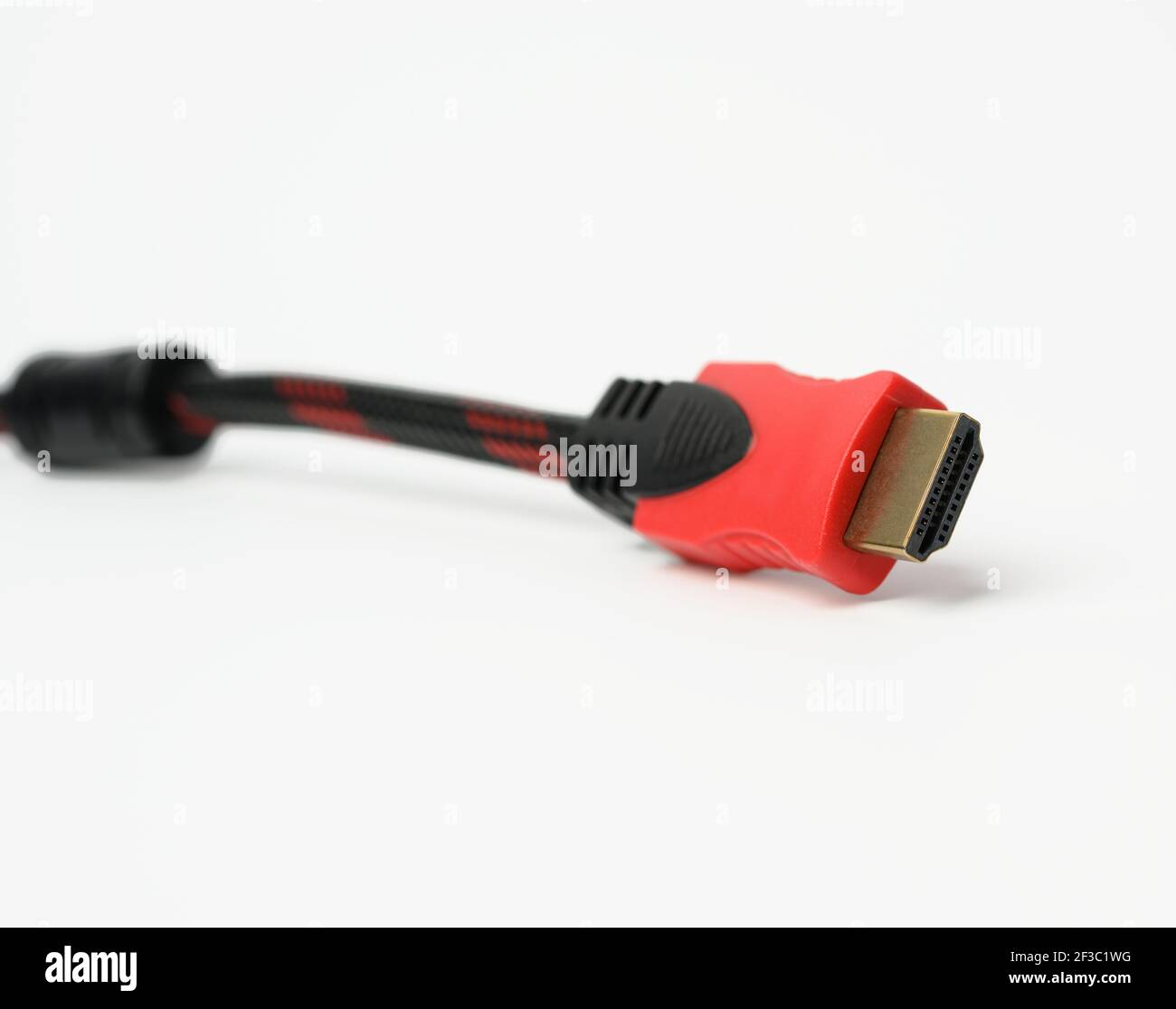 cable in a textile black sheath on a white background, hdmi adapter ...