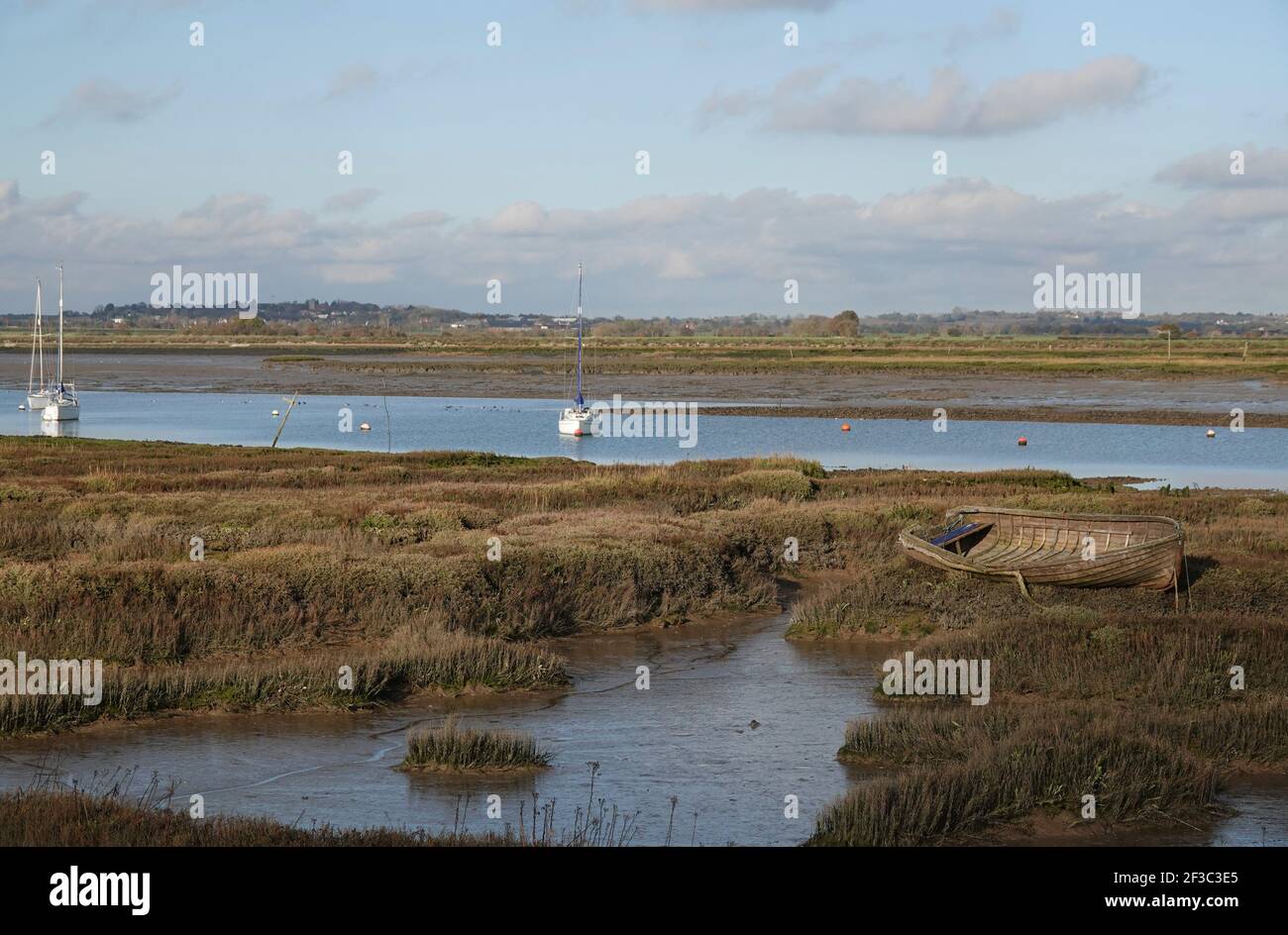 Calm peaceful field with a canal on the side in Essex, England Stock ...