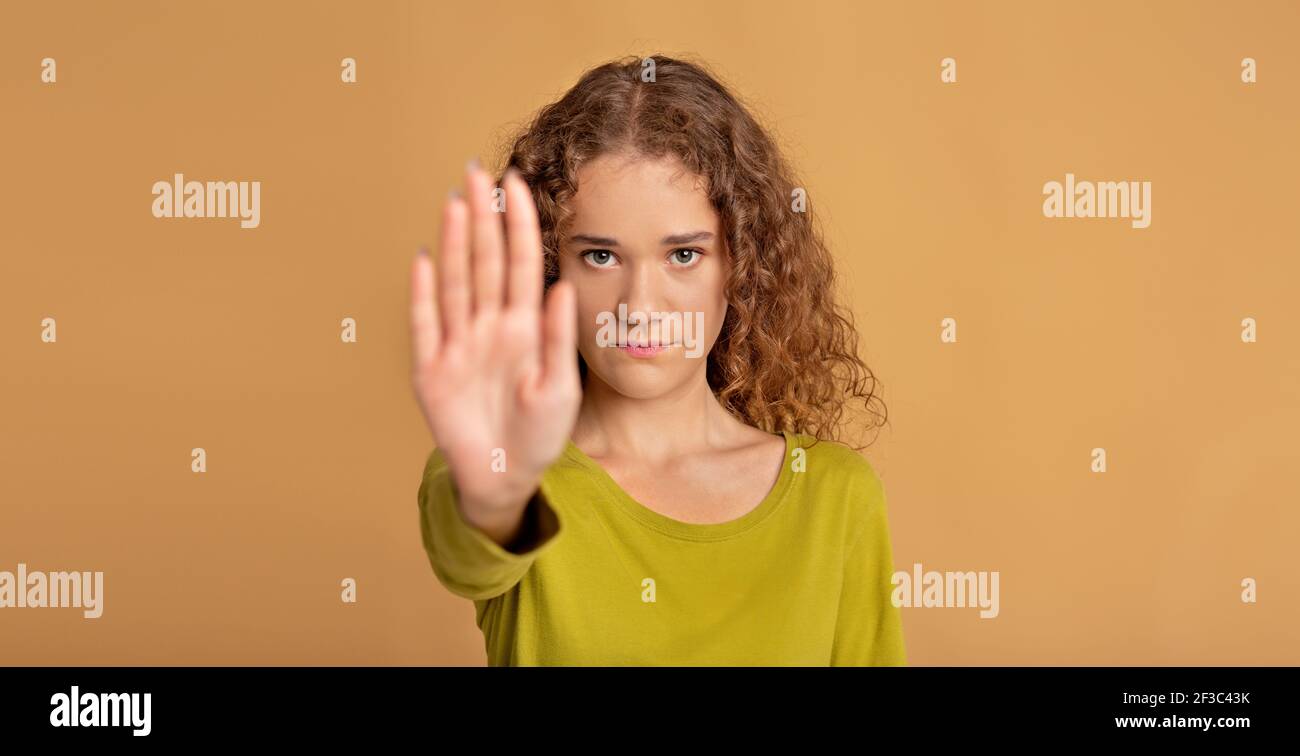 Warning expression with negative and serious emotions on face Stock ...