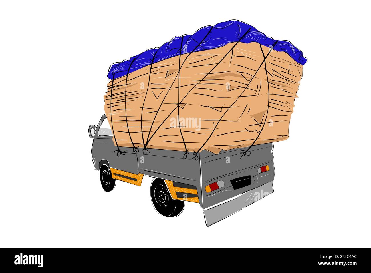 Simple Vector Hand Draw Sketch, Over Load or Used Cardboard Pickup Car ...