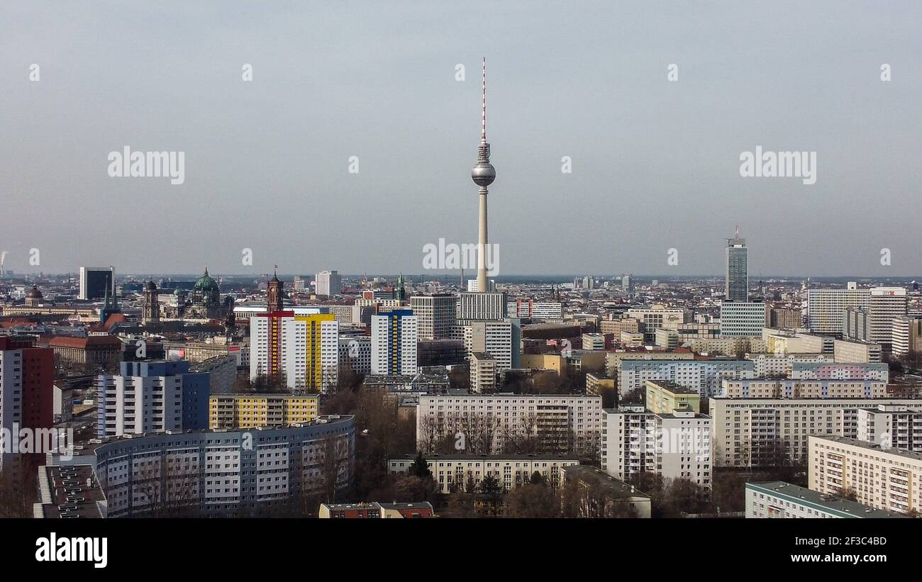 Typical aerial view over the city of Berlin with TV tower Stock Photo ...