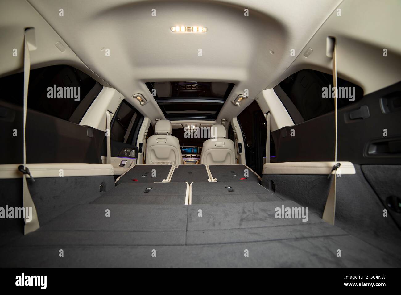 moscow, russia - december 24, 2019: rear row of seats folded in flat ...