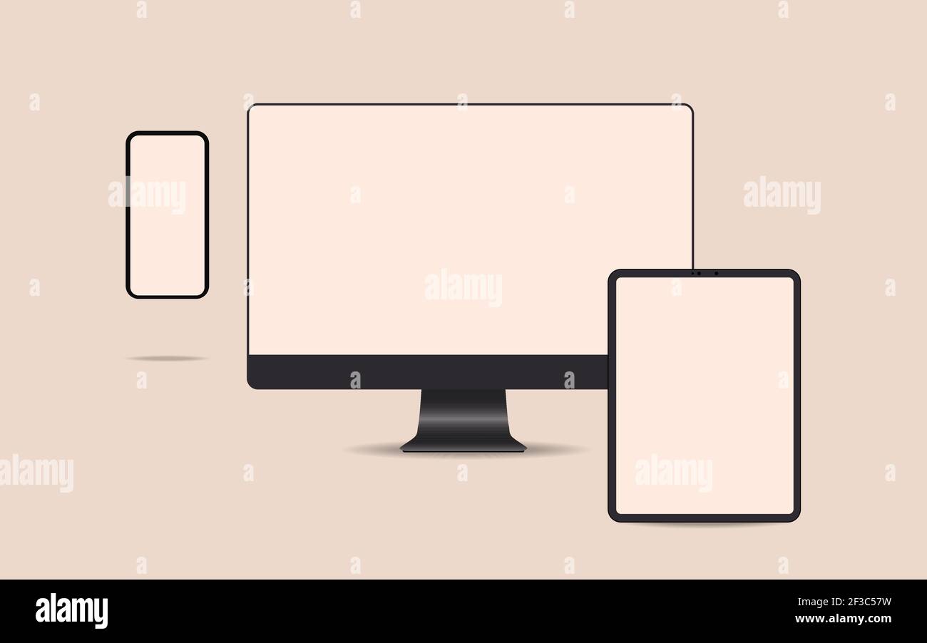 Screens monitor tablet phone on a light background Stock Vector Image ...