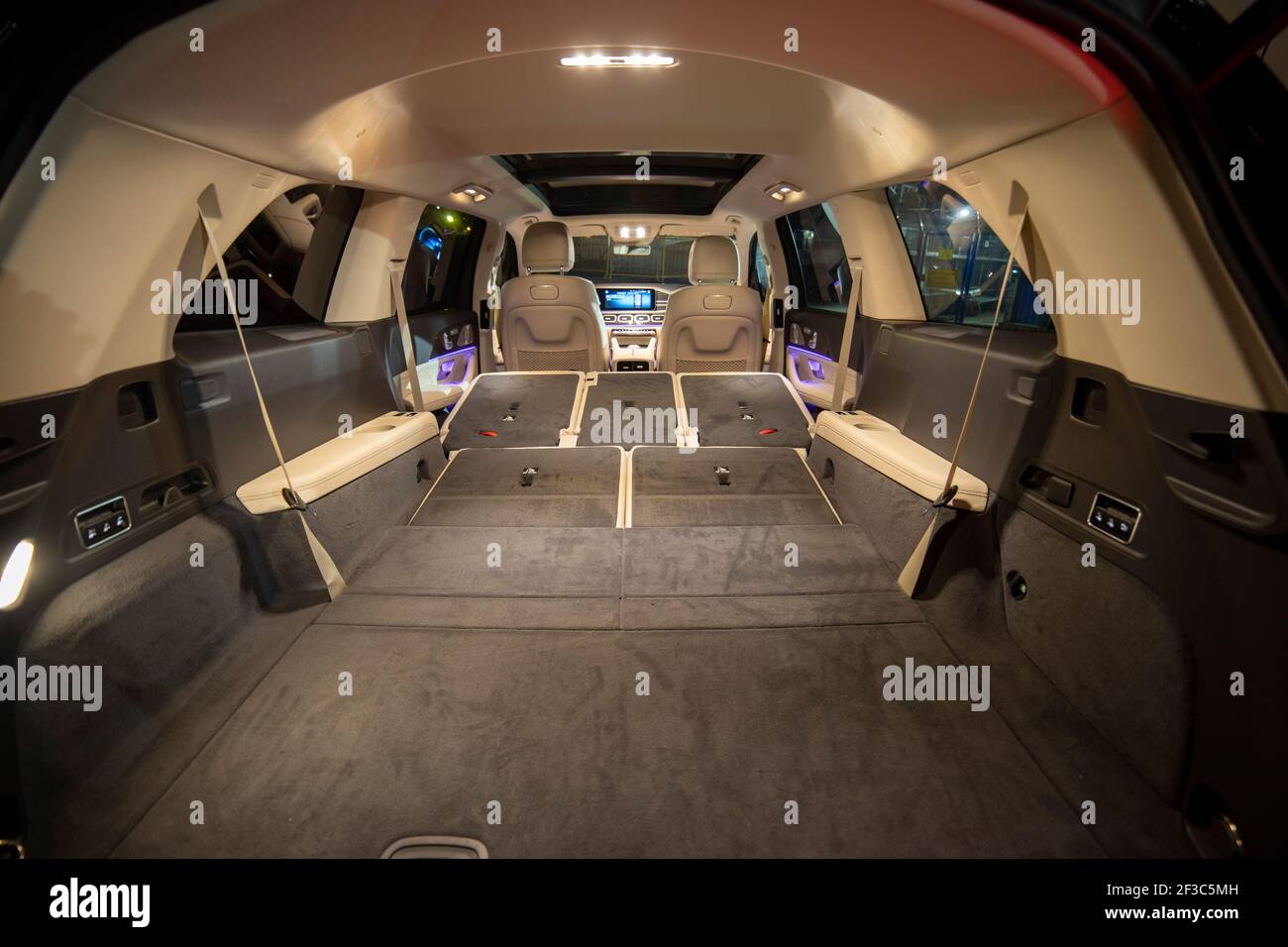 moscow, russia - december 24, 2019: rear row of seats folded in flat ...