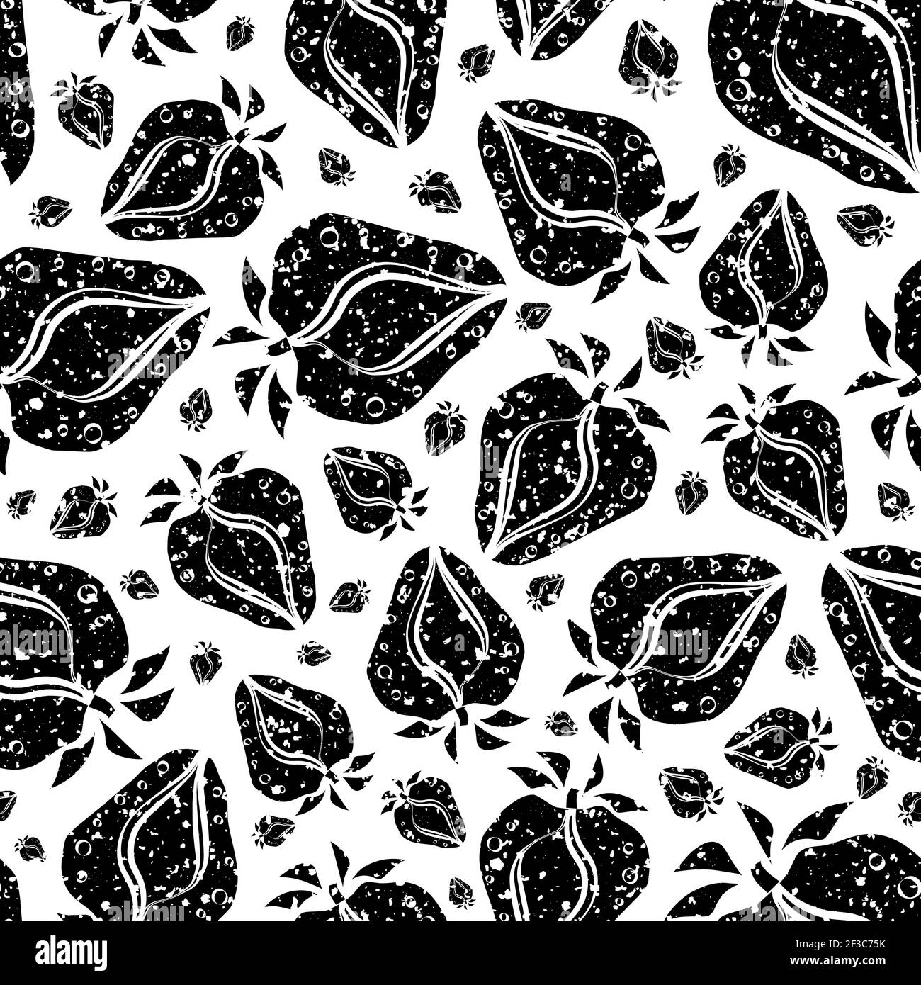 Strawberry linocut seamless vector pattern background. Stencil style ...