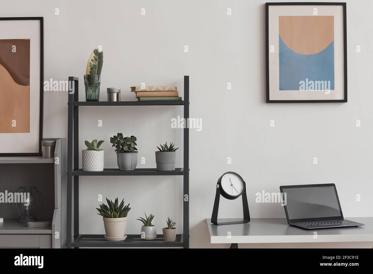 Background image of minimal home office workplace in modern apartment ...