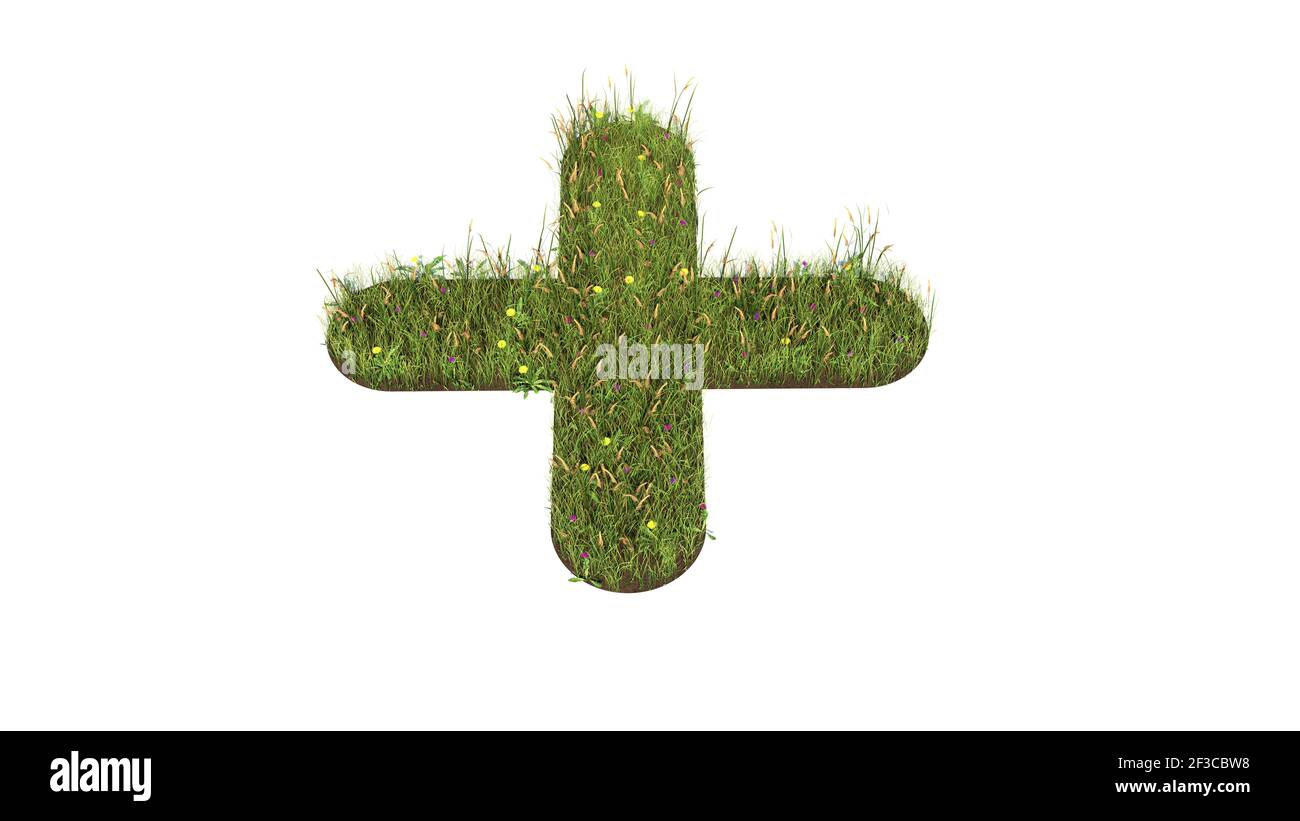 3d rendered grass field with colorful flowers in shape of symbol of ...