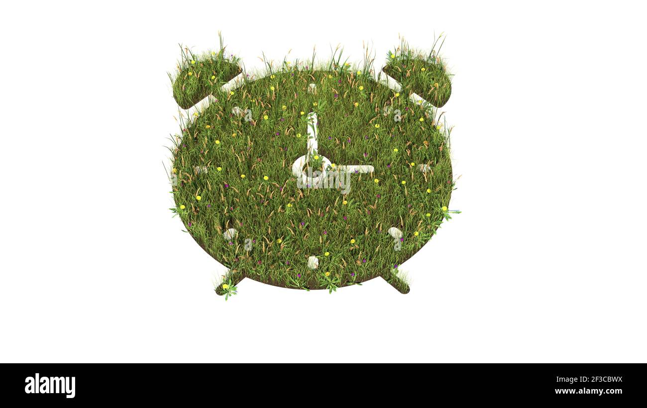 3d rendered grass field with colorful flowers in shape of symbol of ...