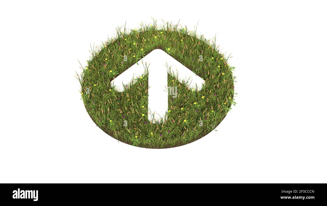 3d rendered grass field with colorful flowers in shape of symbol of ...