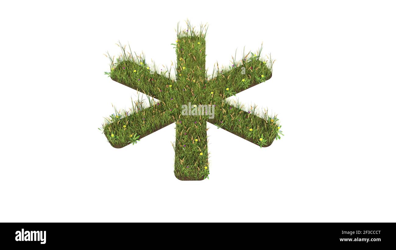 3d rendered grass field with colorful flowers in shape of symbol of ...