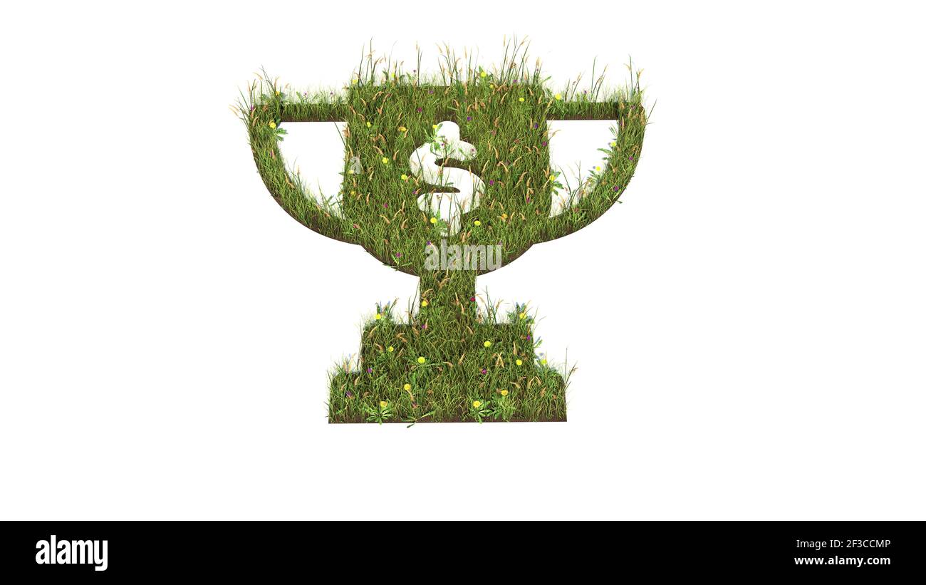 3d rendered grass field with colorful flowers in shape of symbol of ...