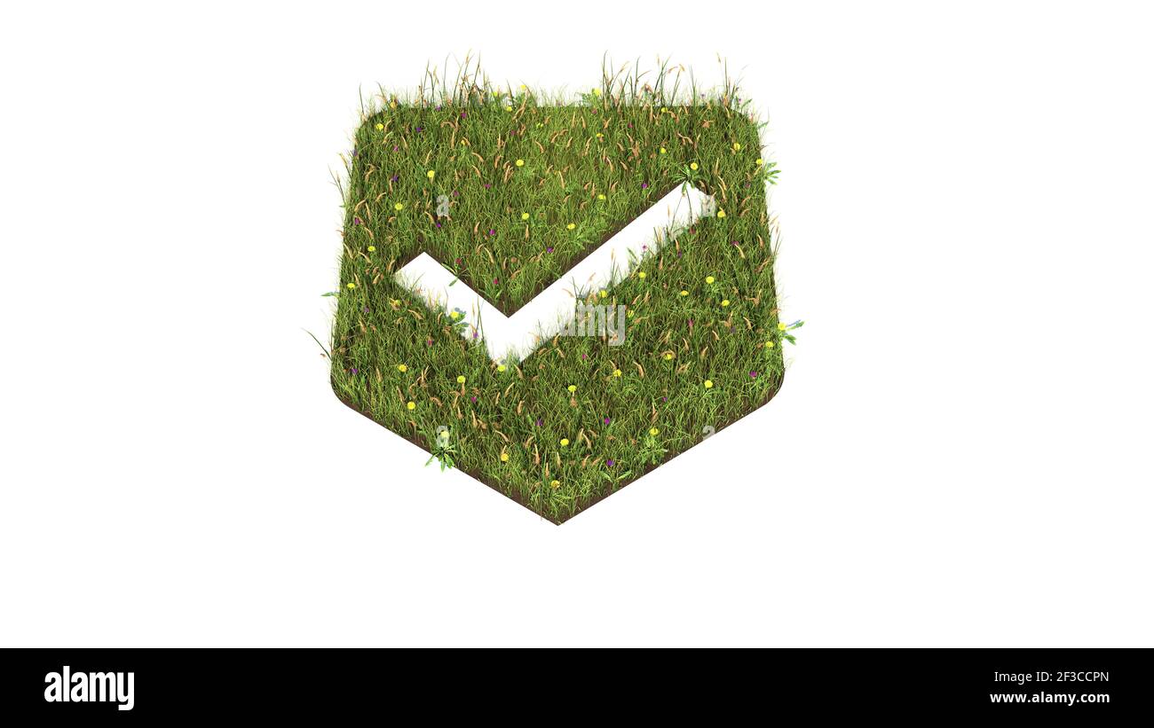 3d rendered grass field with colorful flowers in shape of symbol of ...