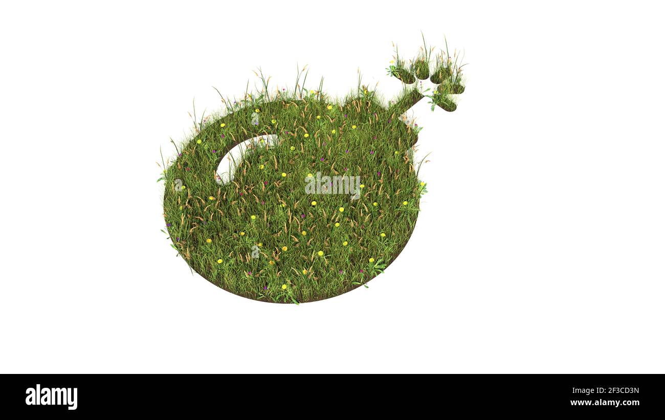 3d rendered grass field with colorful flowers in shape of symbol of ...