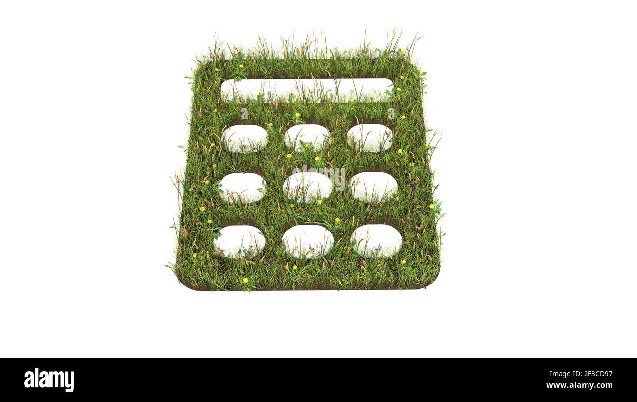 3d rendered grass field with colorful flowers in shape of symbol of ...