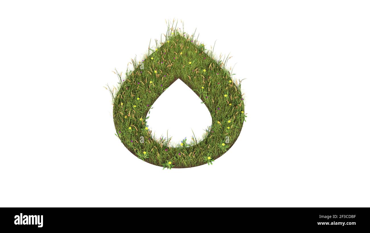 3d rendered grass field with colorful flowers in shape of symbol of ...