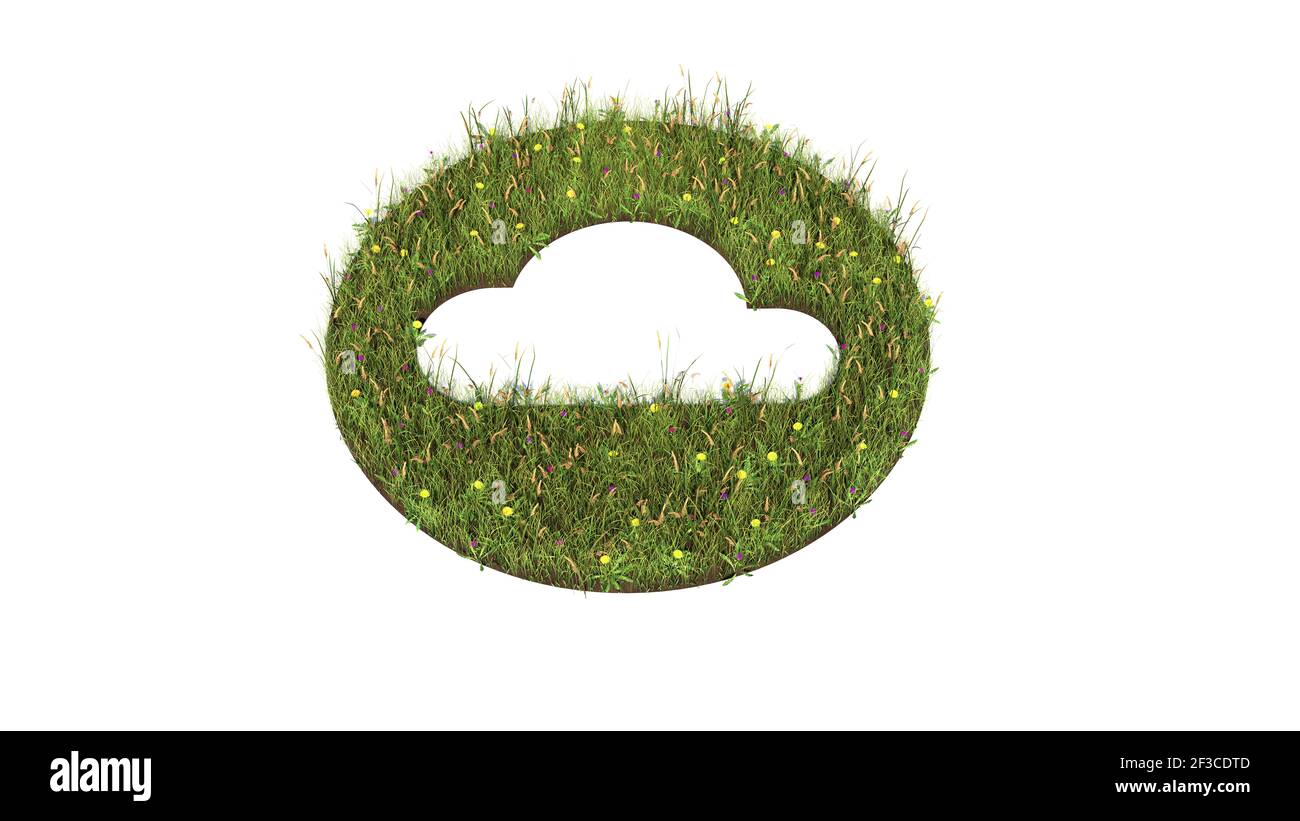 3d rendered grass field with colorful flowers in shape of symbol of ...