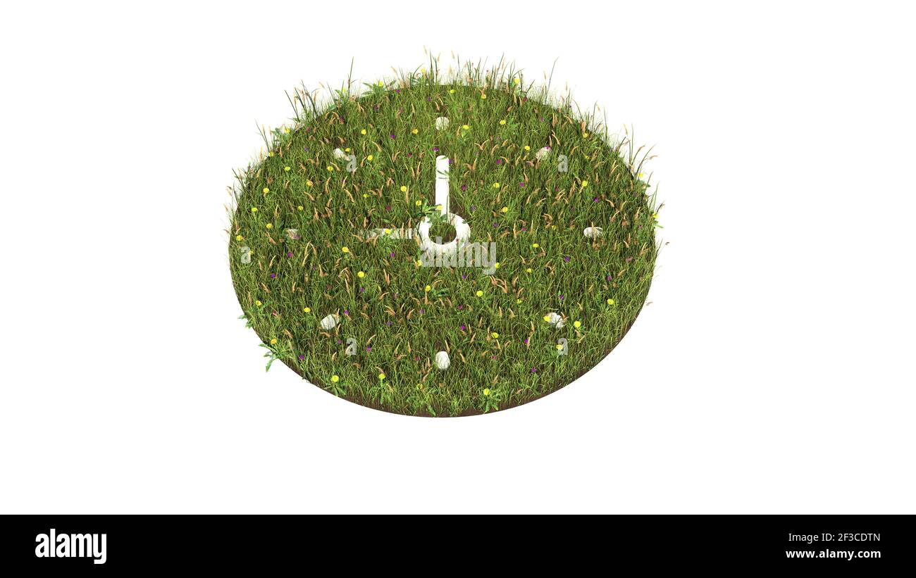 3d rendered grass field with colorful flowers in shape of symbol of ...