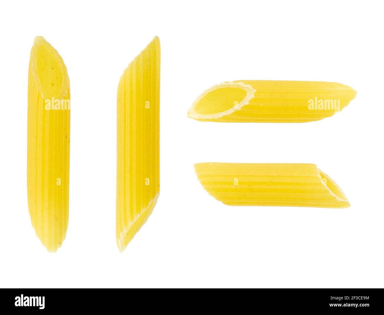 Raw italian penne rigate pasta isolated on white background, top view ...