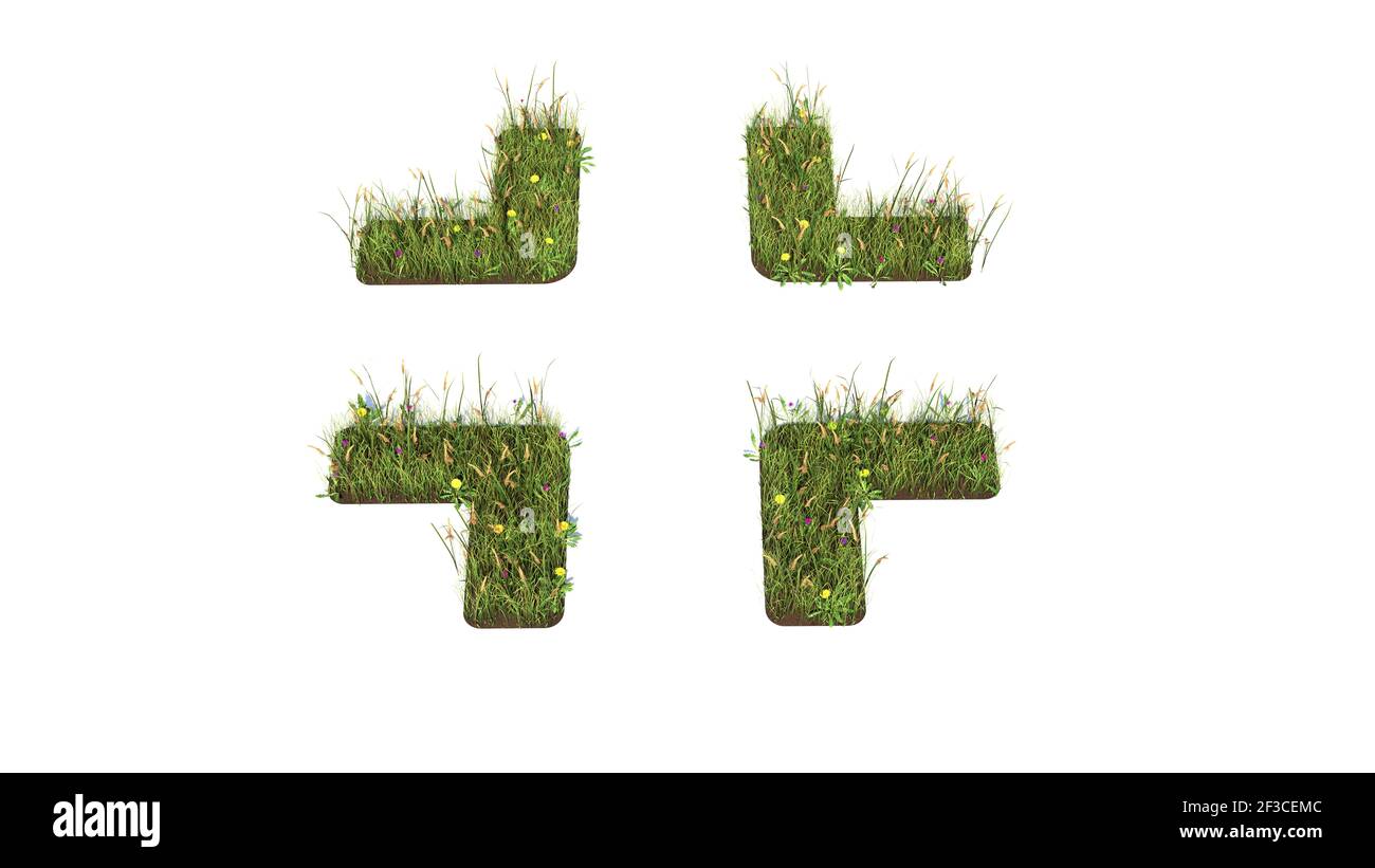 3d rendered grass field with colorful flowers in shape of symbol of ...
