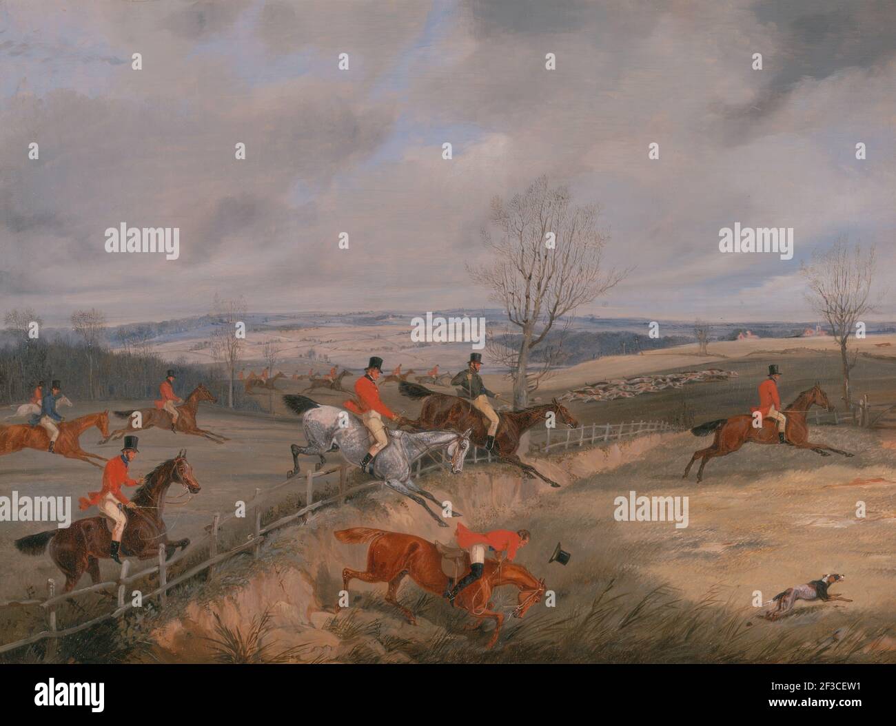 Hunting Scene: Drawing the Cover;The Belvoir Hunt: Jumping into and out ...