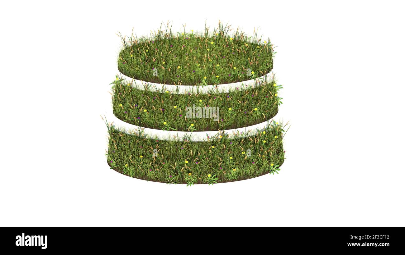3d rendered grass field with colorful flowers in shape of symbol of ...