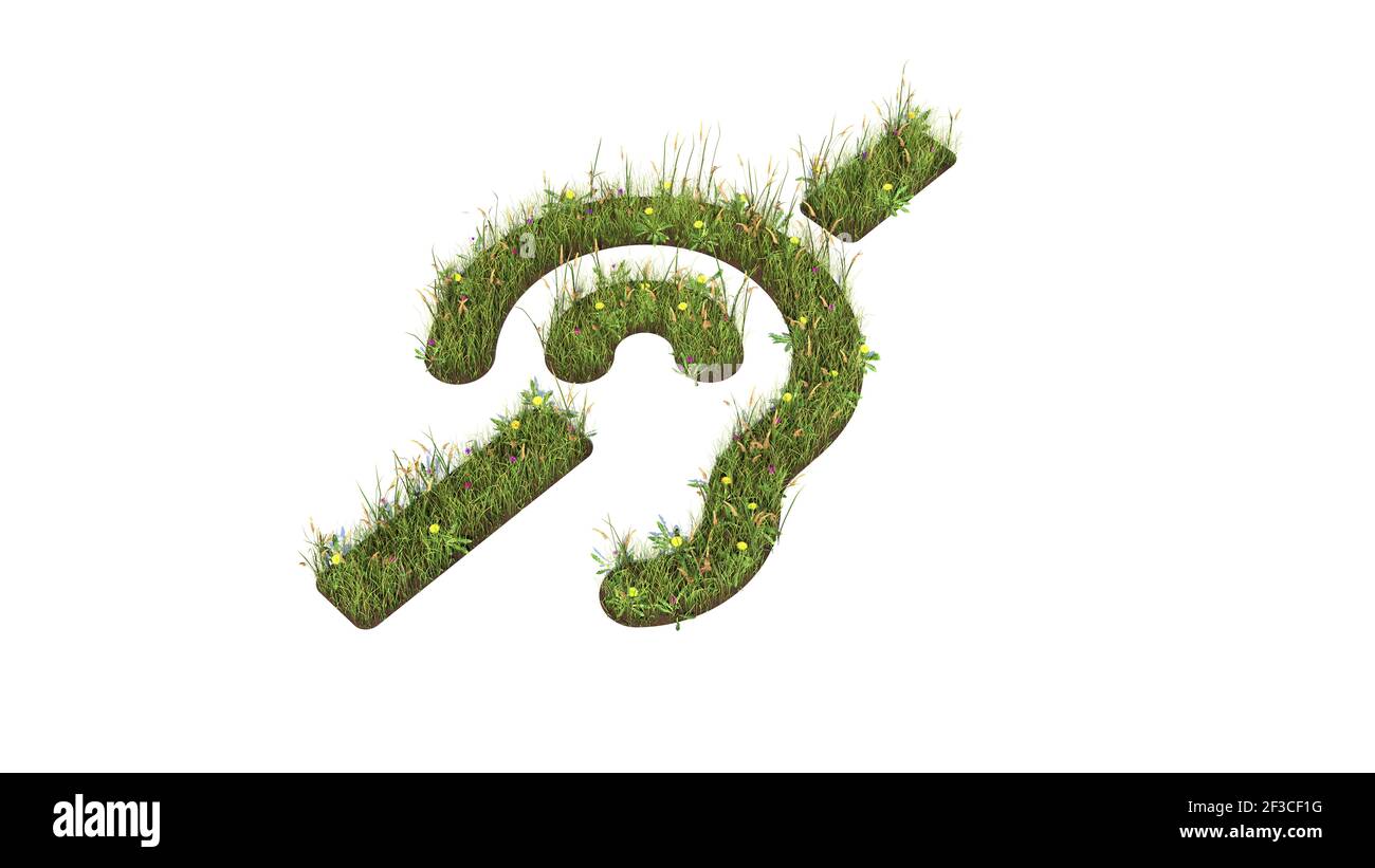 3d rendered grass field with colorful flowers in shape of symbol of ear ...