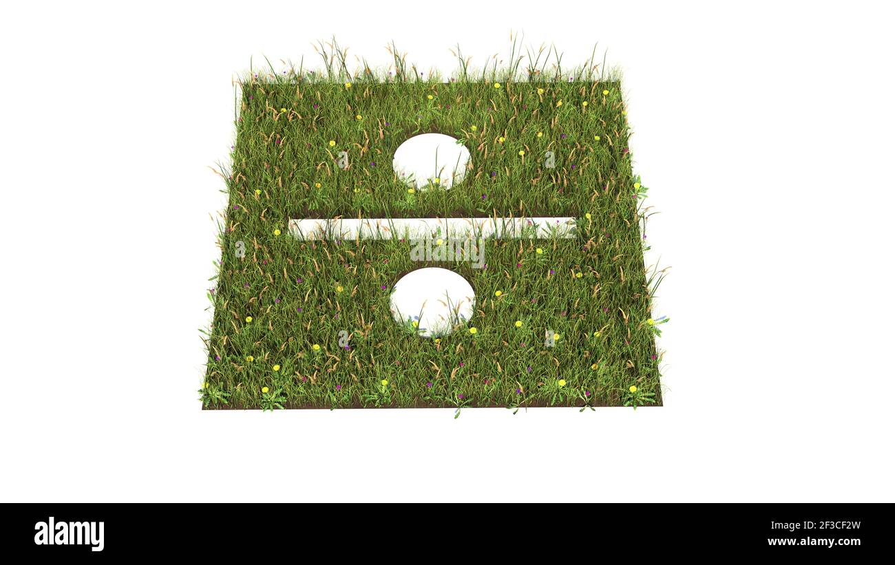 3d rendered grass field with colorful flowers in shape of symbol of ...