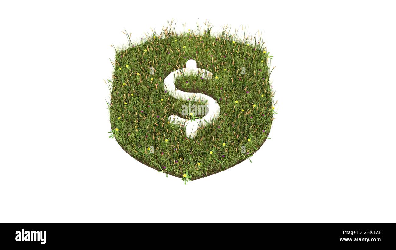 3d rendered grass field with colorful flowers in shape of symbol of ...