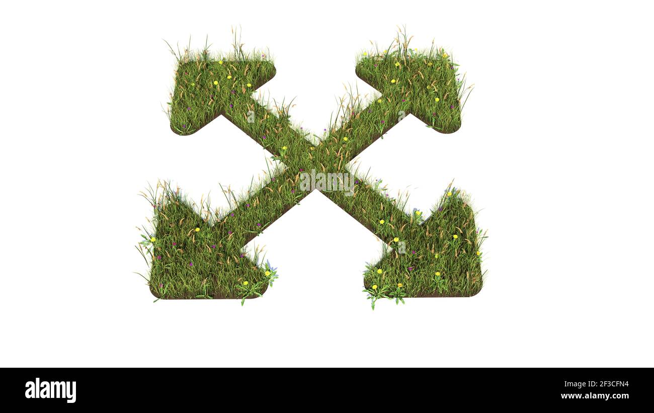 3d rendered grass field with colorful flowers in shape of symbol of ...