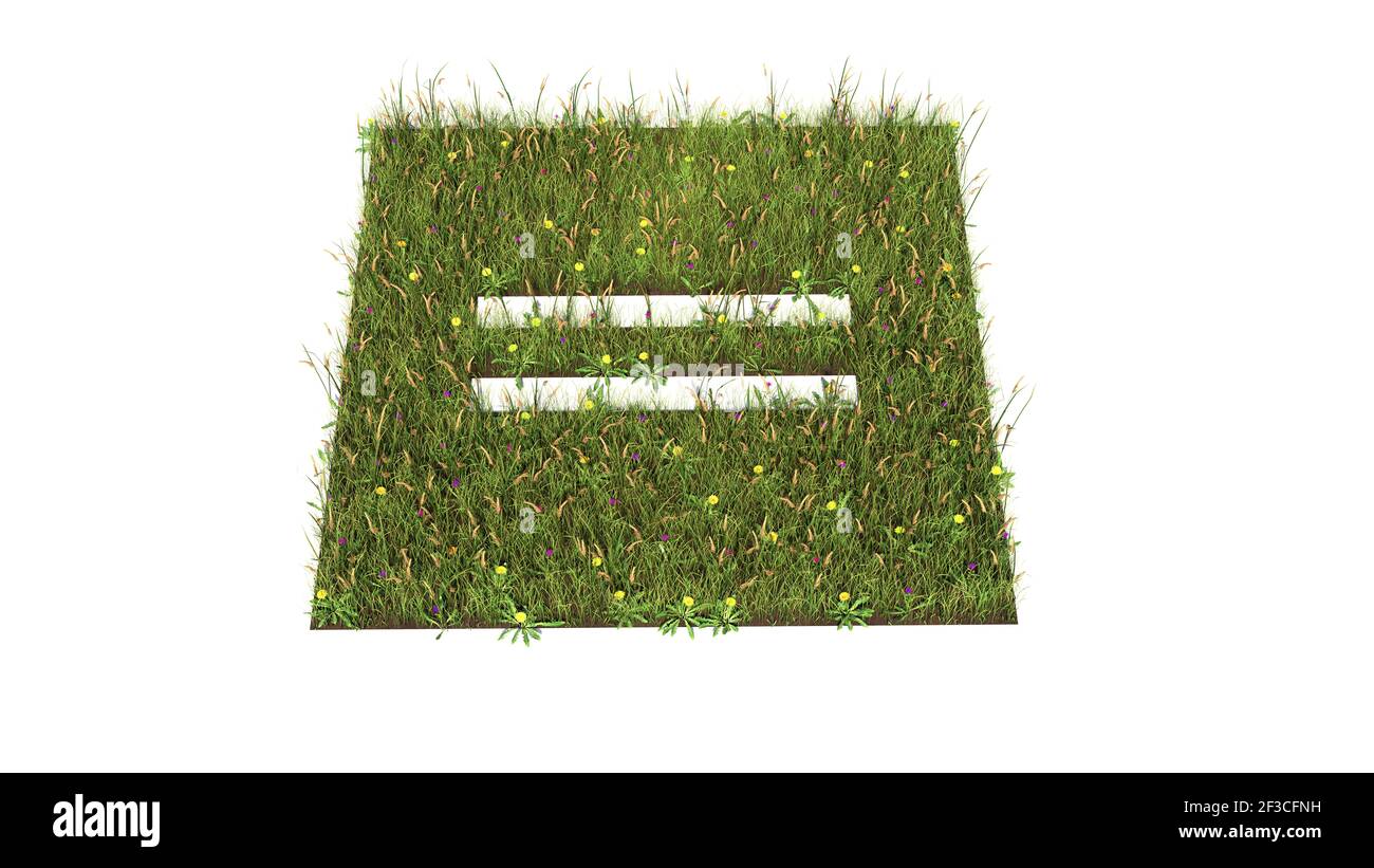 3d rendered grass field with colorful flowers in shape of symbol of ...