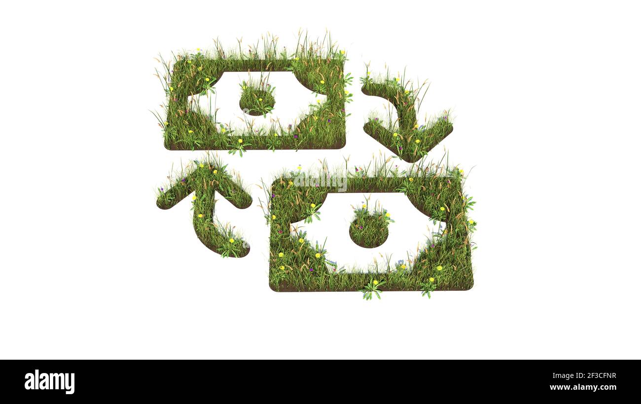 3d rendered grass field with colorful flowers in shape of symbol of ...