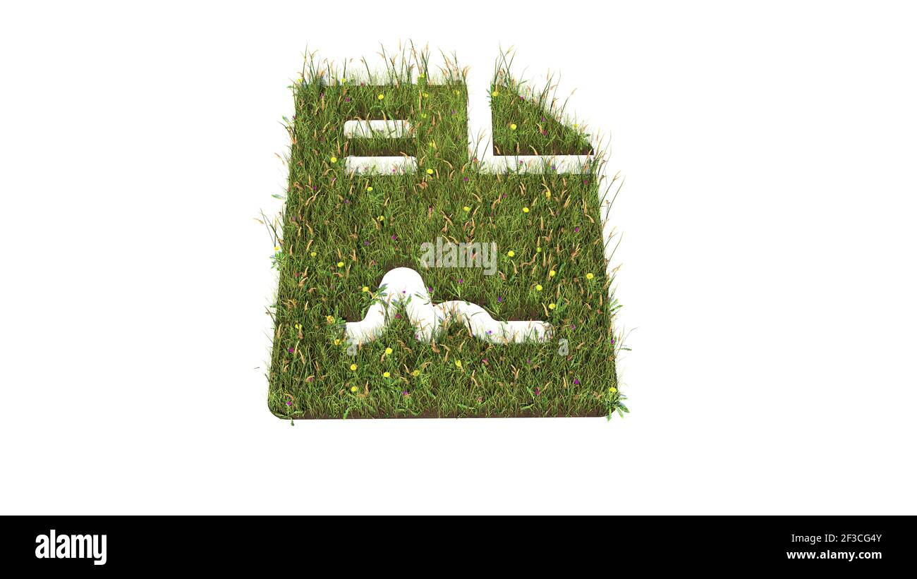 3d rendered grass field with colorful flowers in shape of symbol of ...