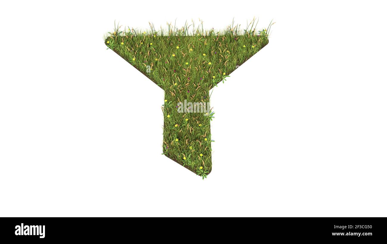 3d rendered grass field with colorful flowers in shape of symbol of ...