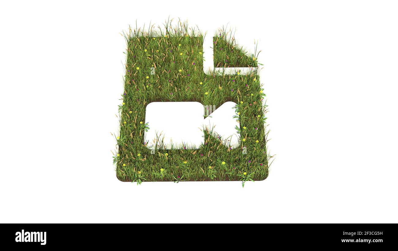 3d rendered grass field with colorful flowers in shape of symbol of ...