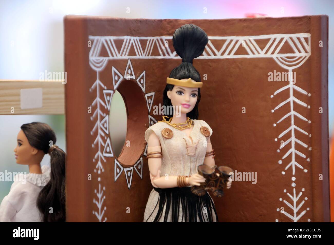 KYIV, UKRAINE - MARCH 15, 2021 - A dressed-up Barbie doll is presented ...