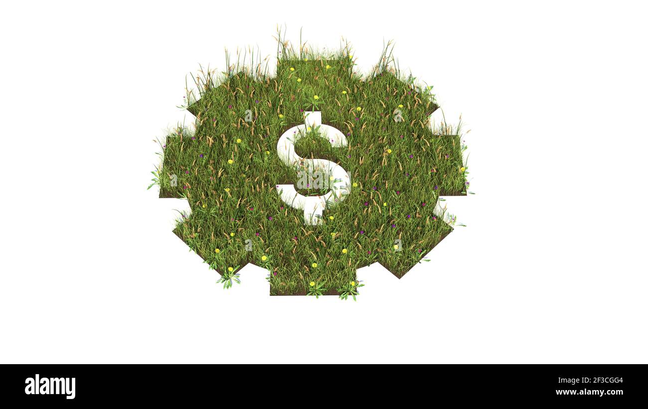 3d rendered grass field with colorful flowers in shape of symbol of ...