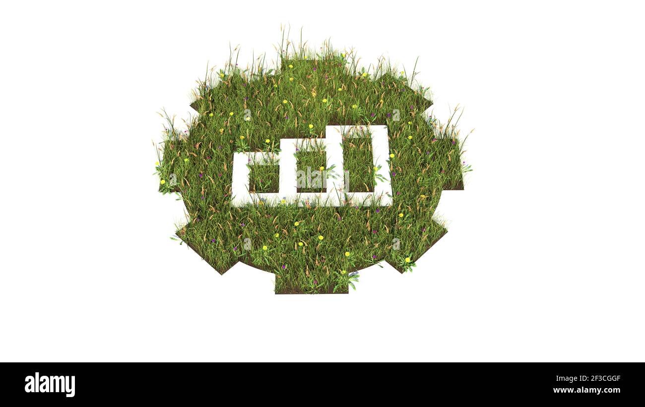 3d rendered grass field with colorful flowers in shape of symbol of ...