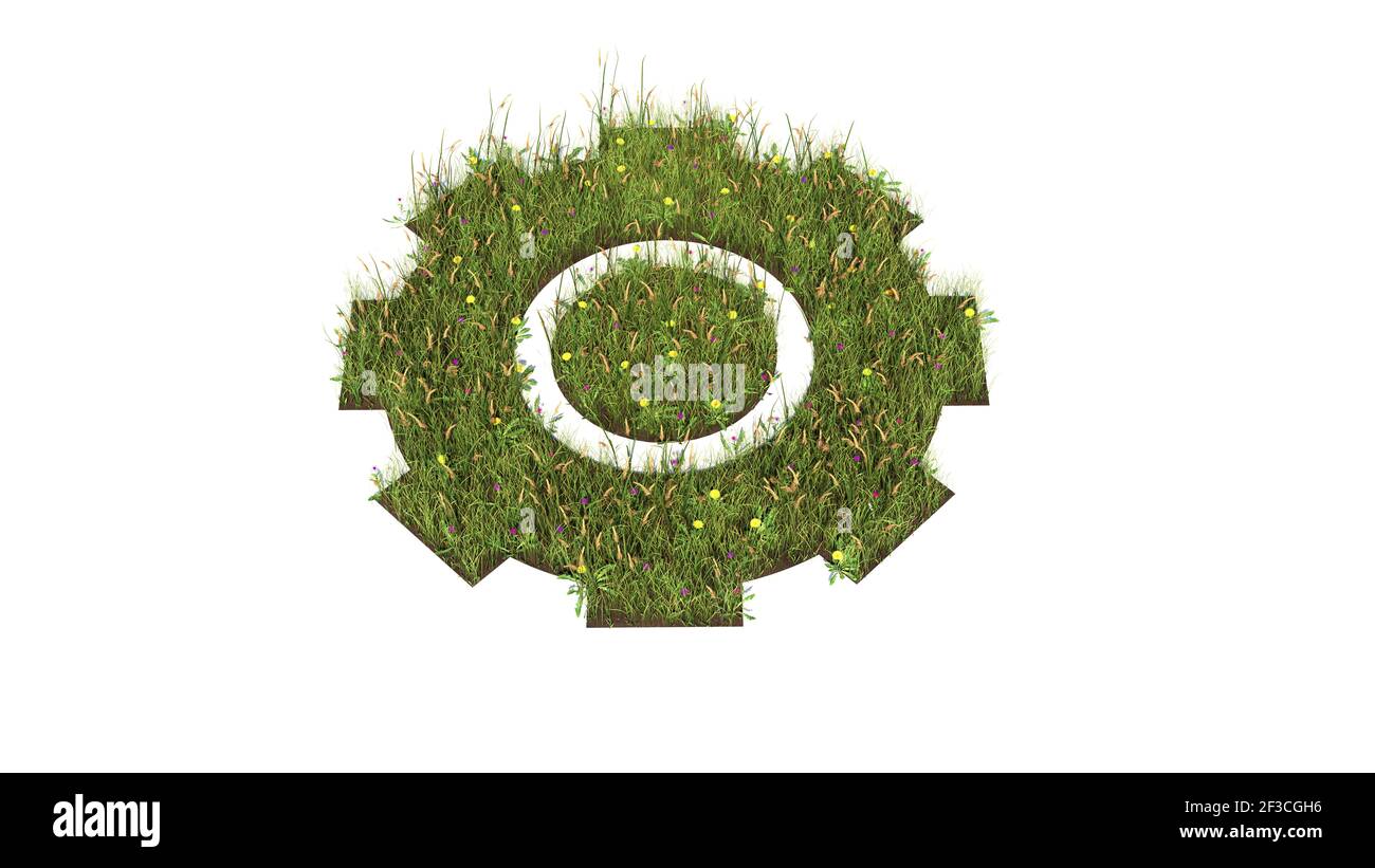 3d rendered grass field with colorful flowers in shape of symbol of ...