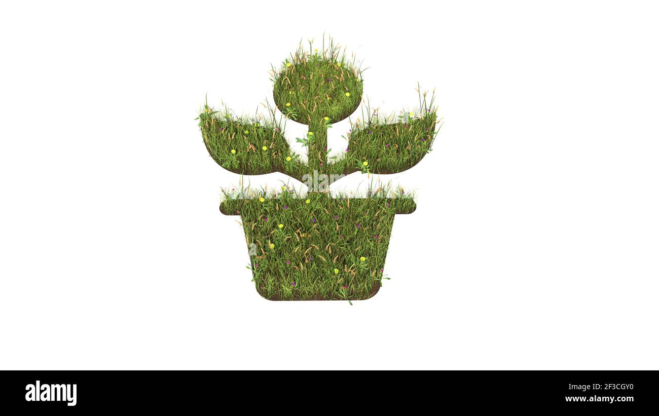 3d rendered grass field with colorful flowers in shape of symbol of ...